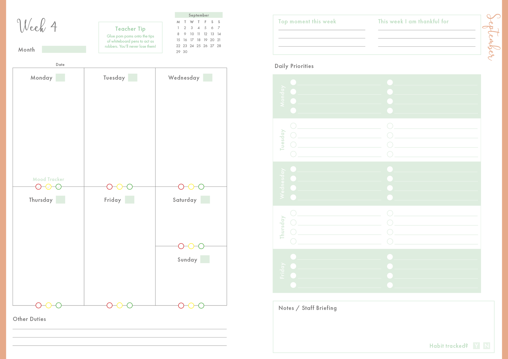 Green Tide - Spiral Teacher Planbook – Tidy Think